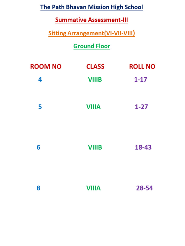 Sitting Arrangement SA3 2025 VI-VII-VIII | PDF