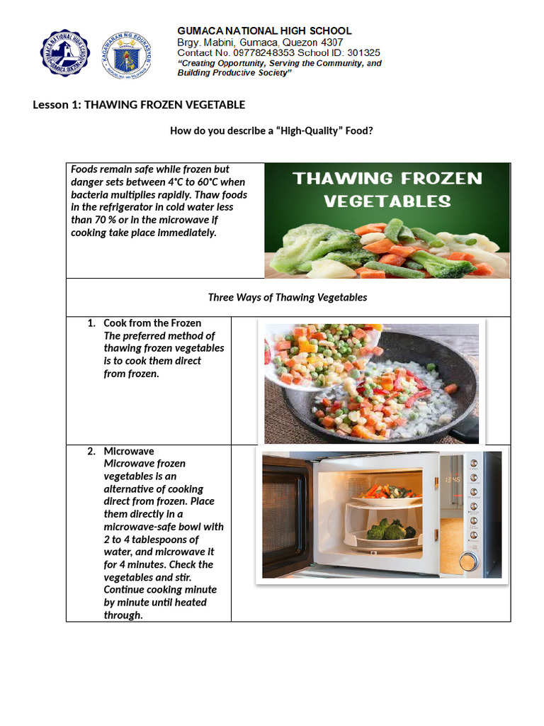 Day 2 Module - Lesson 1 2 | PDF | Vegetables | Cooking