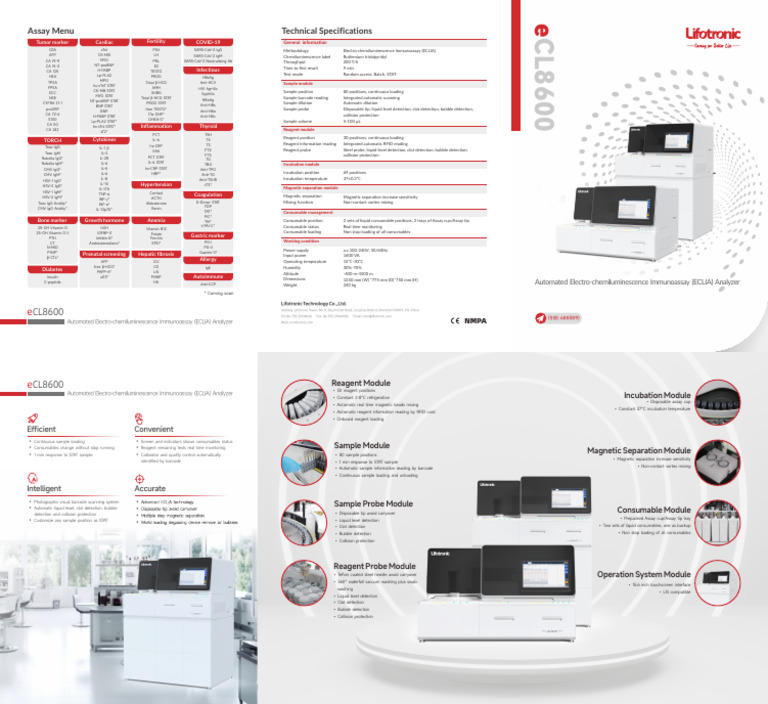 ECLIA Analyzer eCL8600 Specifications | PDF | Medical Specialties ...