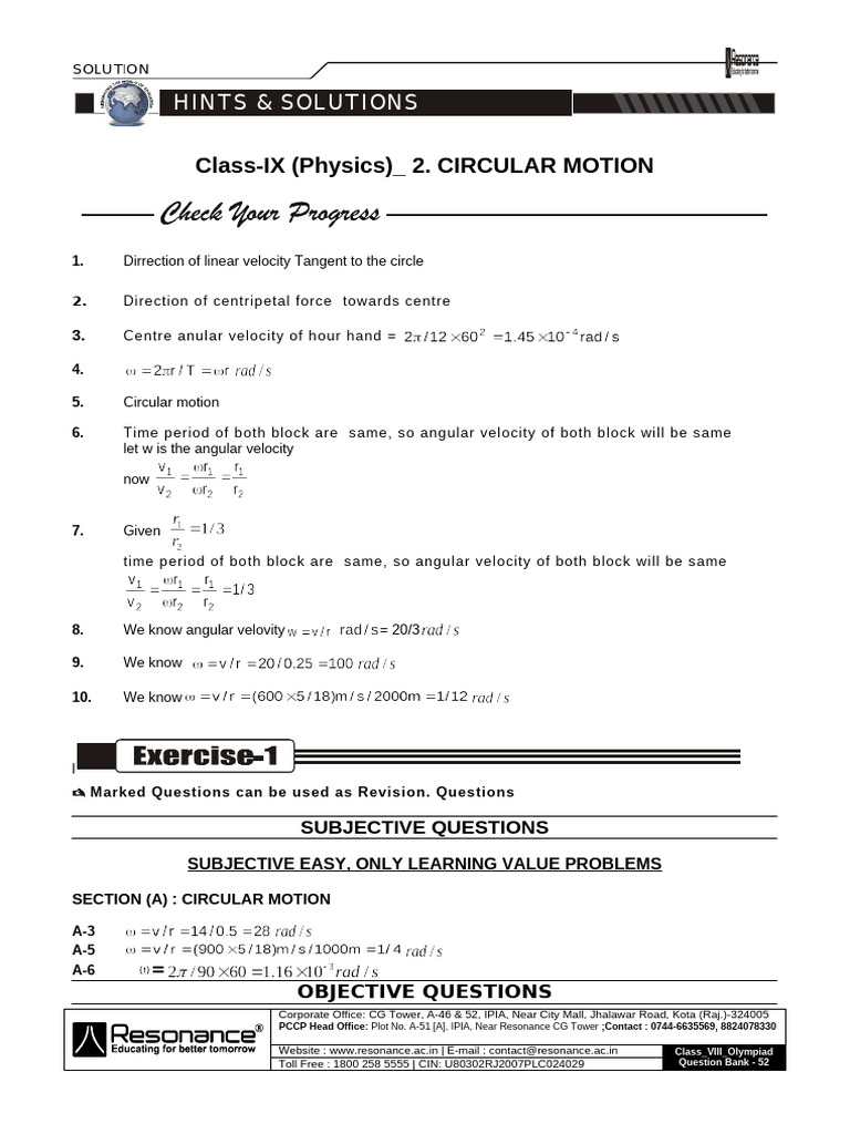 Circular Motion - Class-IX Solution | PDF | Acceleration | Velocity
