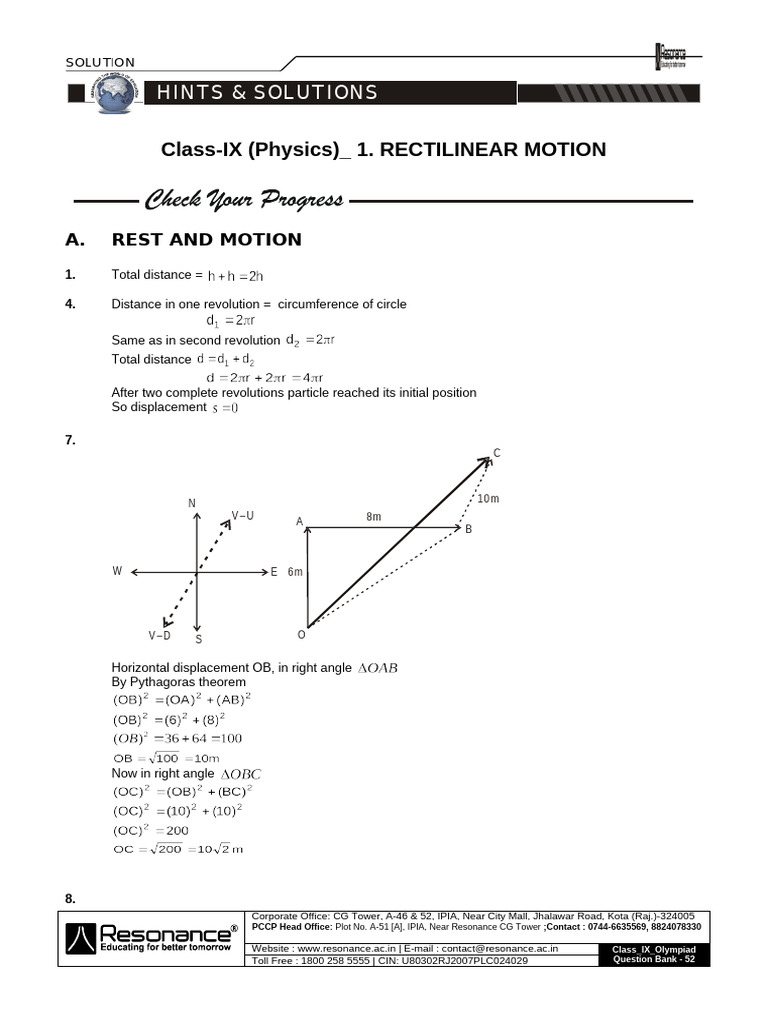 Class IX Physics: Rectilinear Motion Guide | PDF | Acceleration | Velocity