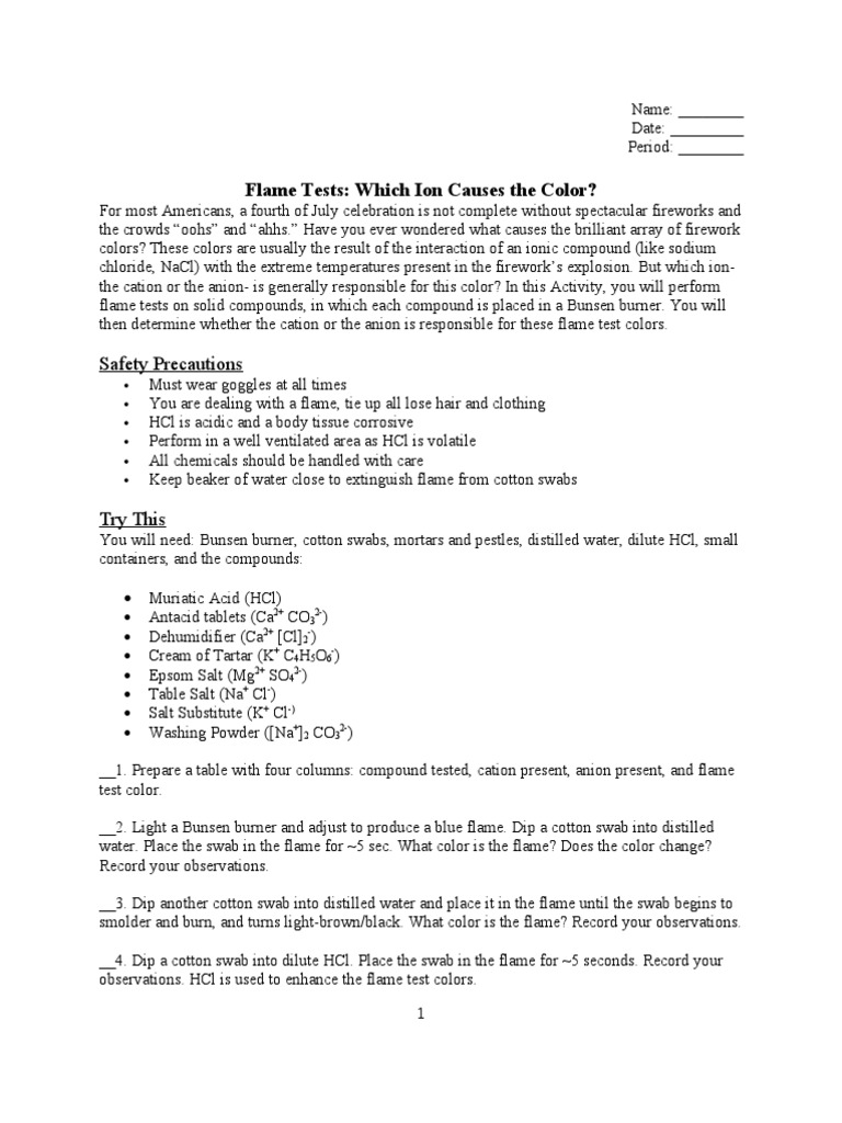 Flame Tests Reveal Ion Colors | PDF | Ion | Sodium Chloride
