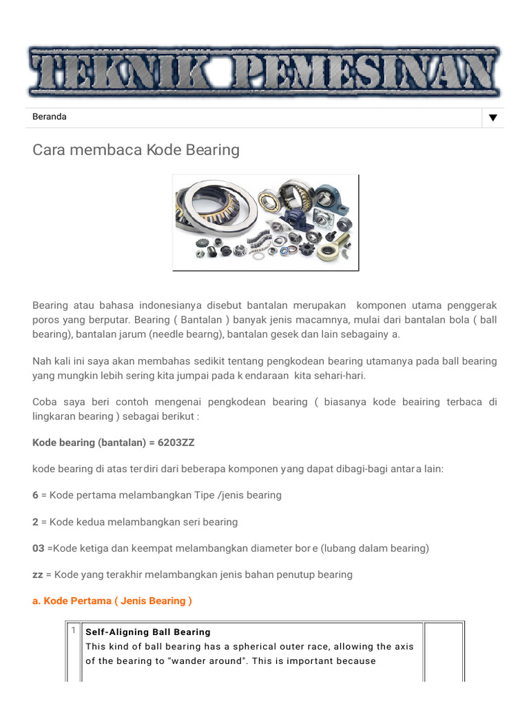 Teknik Pemesinan - Cara Membaca Kode Bearing | PDF