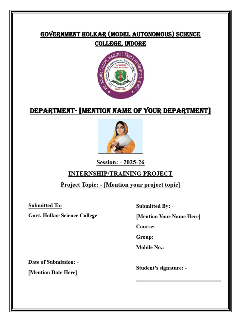 Department - (Mention Name of Your Department) : Government Holkar ...