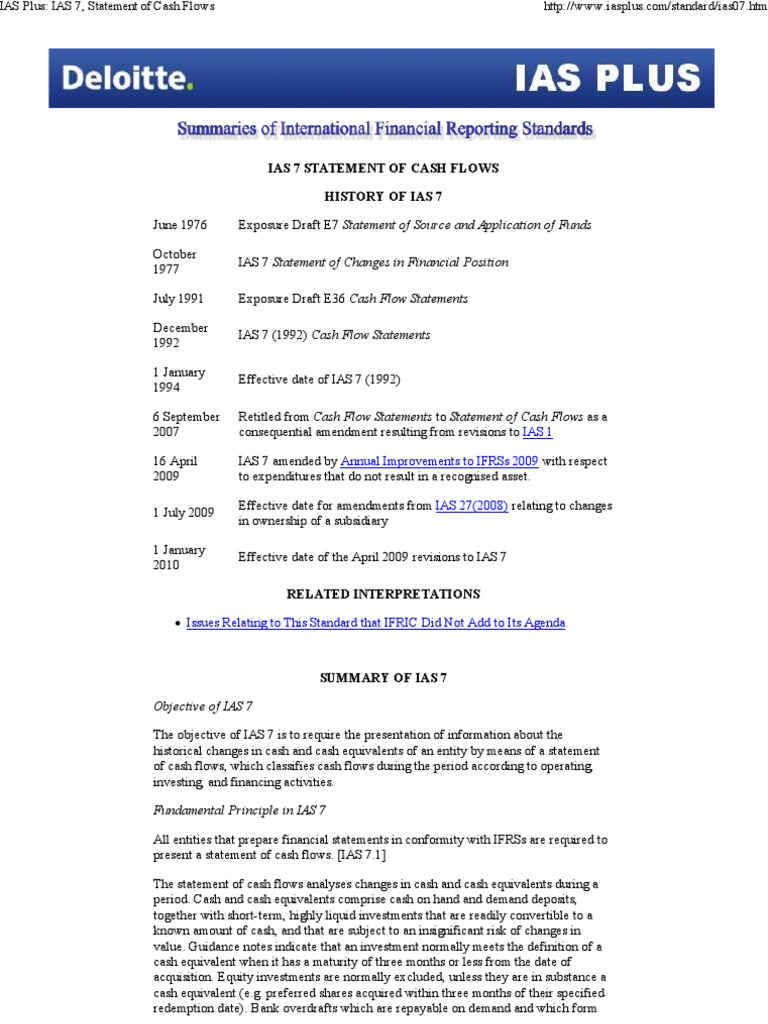 IAS Plus IAS 7, Statement of Cash Flows | Cash Flow Statement ...