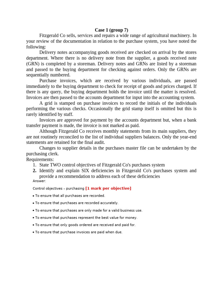 Case 1 Purchase And Payment Cycle Pdf