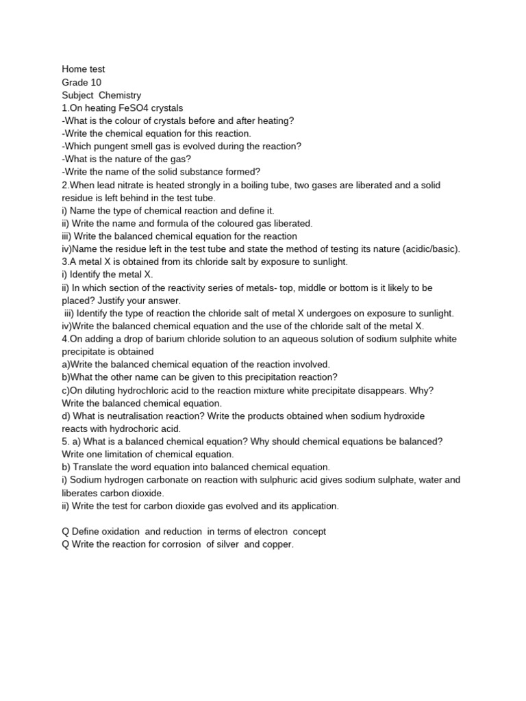 Home Test 2 Std10 | PDF