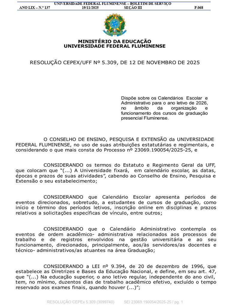 Resolucao Cepex 5309 12-11-2025 Calendario Escolar e Administrativo ...