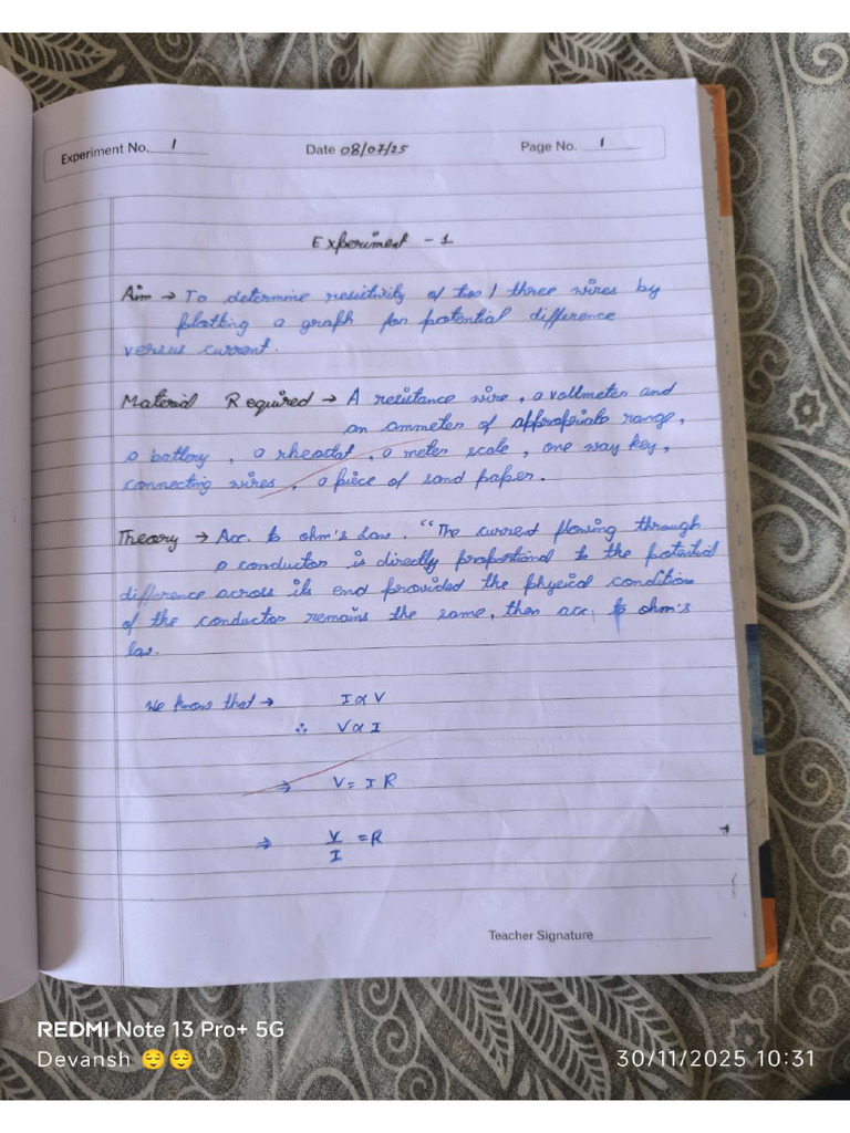 Aim-To Determine The Resistivity of 2 - 3 Wires by Plotting A Graph For ...