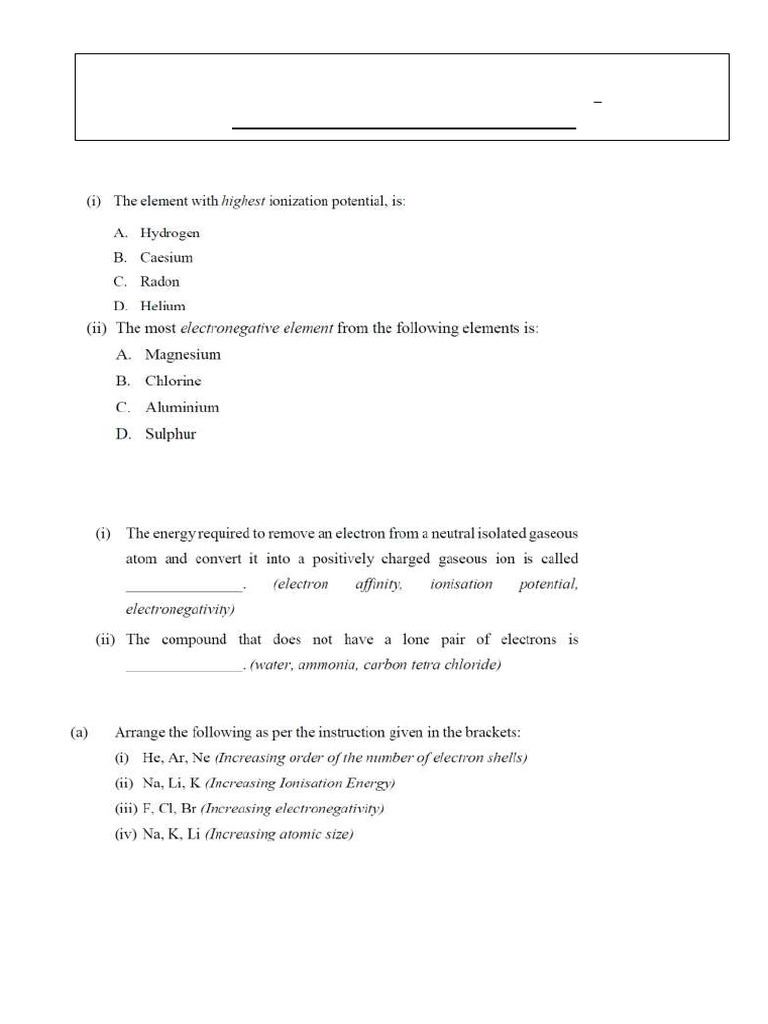 9 Worksheet PERIODIC TABLE AND CHEMICAL BONDING (24-25) $20241212140154 ...
