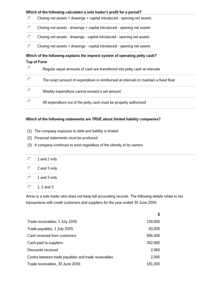 Sole Trader and Company Financial Calculations | PDF | Debits And ...