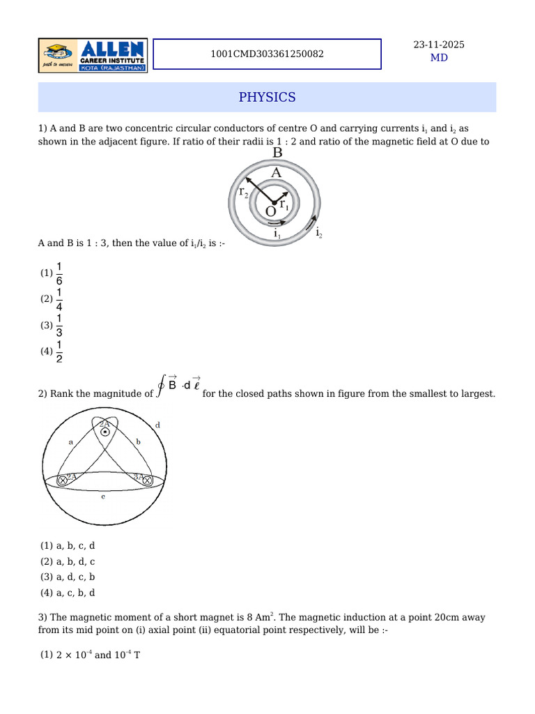 Physics Problems on Magnetic Fields and Currents | PDF | Meiosis | Mitosis