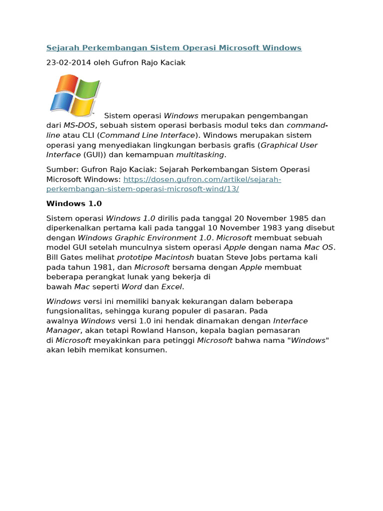 Sejarah Sistem Operasi Microsoft Windows | PDF
