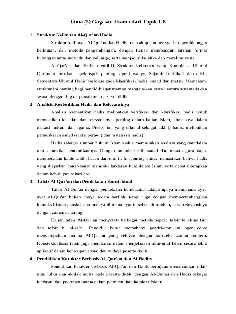 Gagasan Utama Struktur Al-Qur'an dan Hadis | PDF