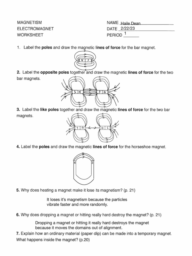 Magnetism Electromagnet WS | PDF