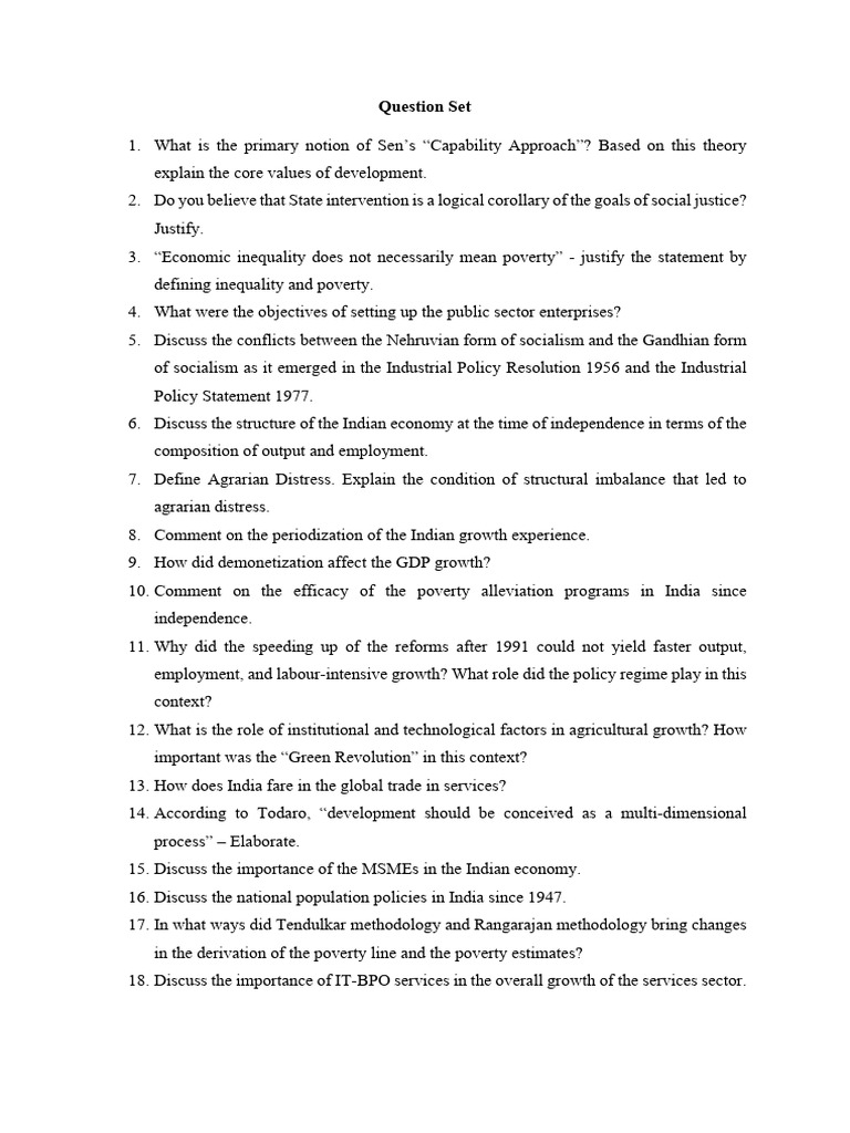 Question Set | PDF | Economic Growth | Poverty