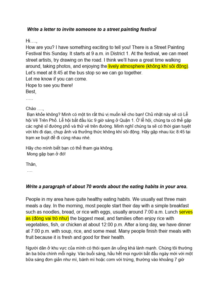 Writing lớp 7 u4-u6 | PDF