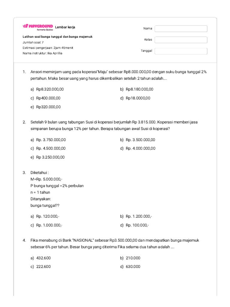 Latihan Soal Bunga Tunggal & Majemuk | PDF