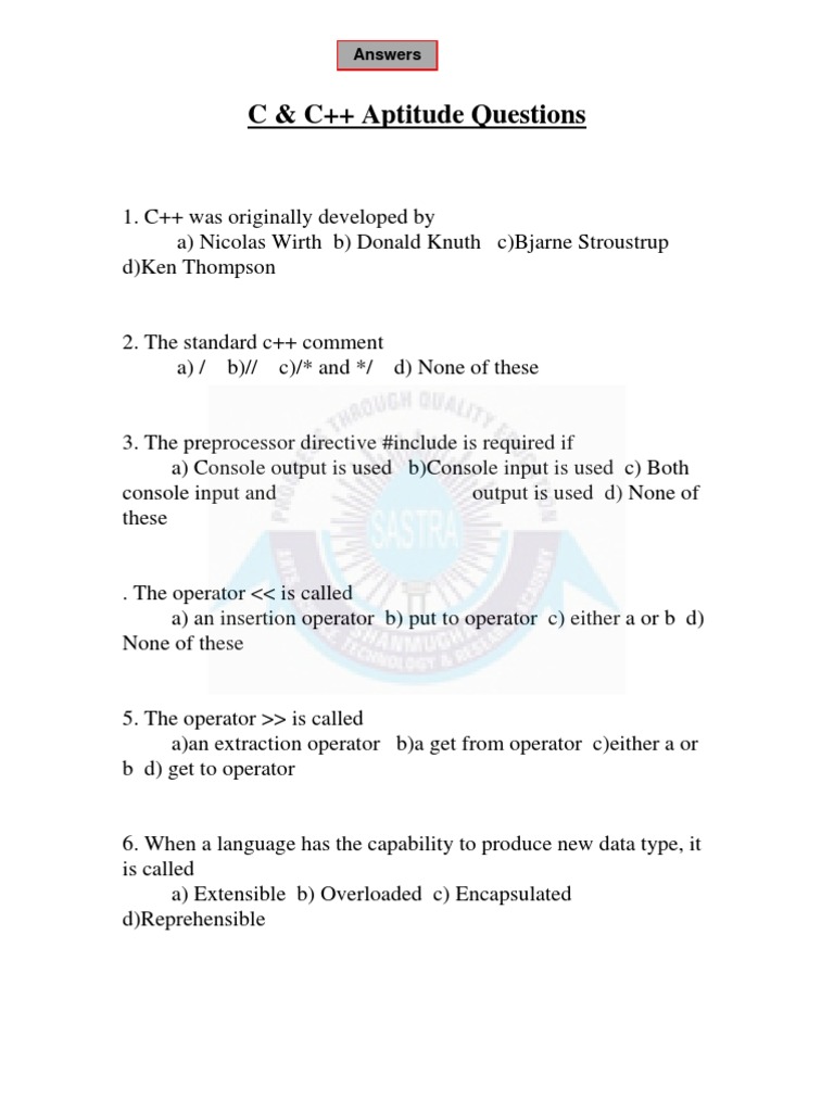 C & C++ Aptitude Questions and Answers | PDF | C (Programming Language) | Pointer (Computer ...