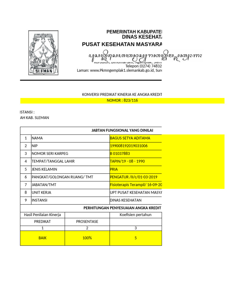 Konversi Kinerja ke Angka Kredit Sleman | PDF