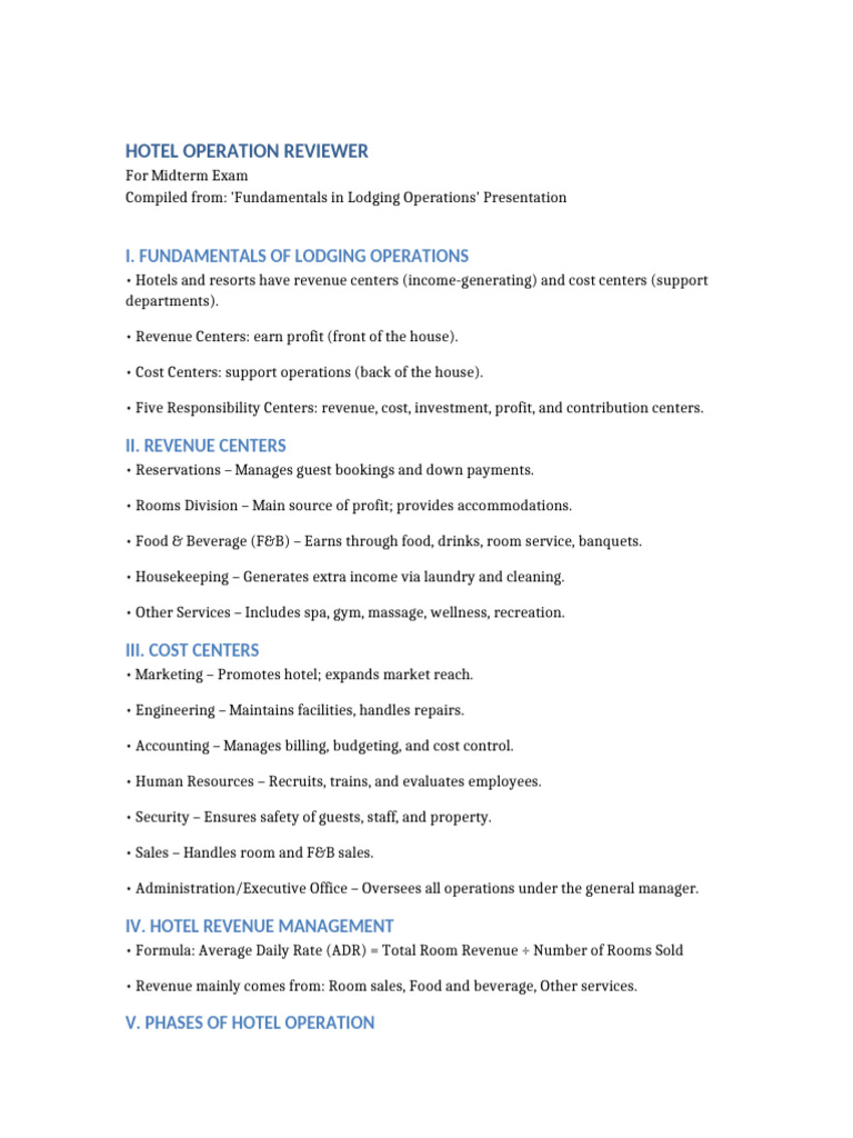 Hotel Operation Reviewer | PDF | Point Of Sale | Hotel