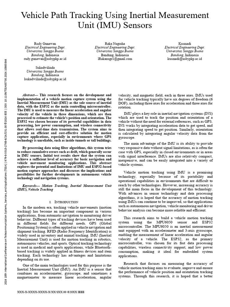 Vehicle Path Tracking Using Inertial Measurement Unit IMU Sensors | PDF ...