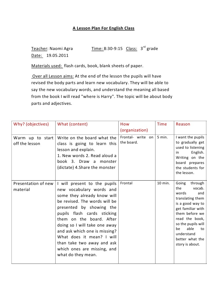 A Lesson Plan For English Class Harry Docx 1 | PDF | Vocabulary ...