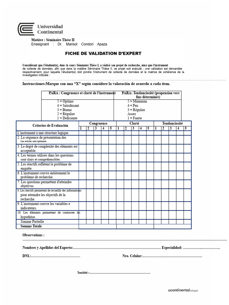 Validation de l'Instrument de Recherche | PDF