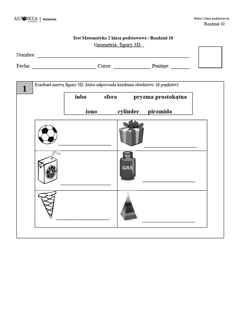 Test 2. klasy ROZDZIAŁ 10 Geometria figury 3D | PDF