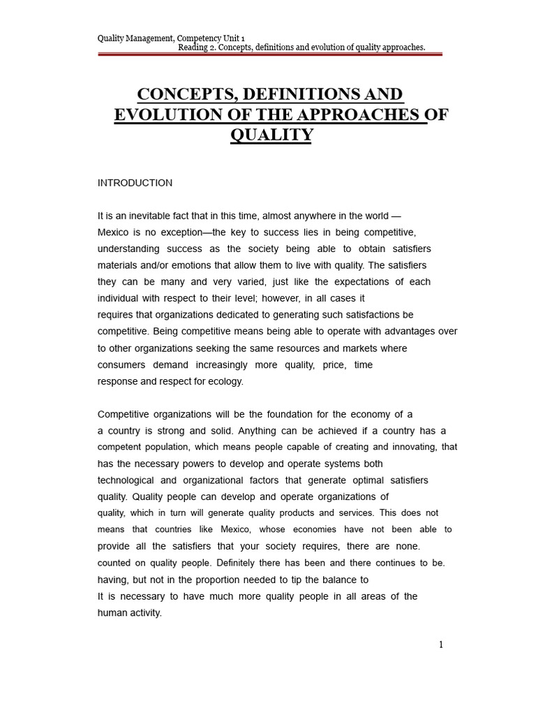 Evolution of Quality Management Concepts | PDF | Reliability ...