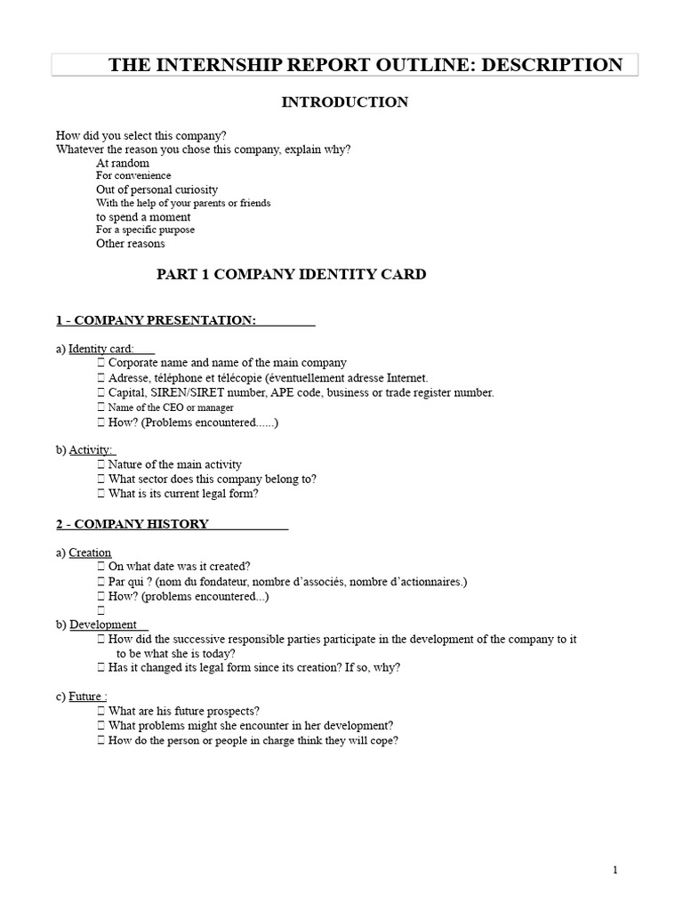 Internship Report Structure Guide | PDF | Employment | Occupational ...