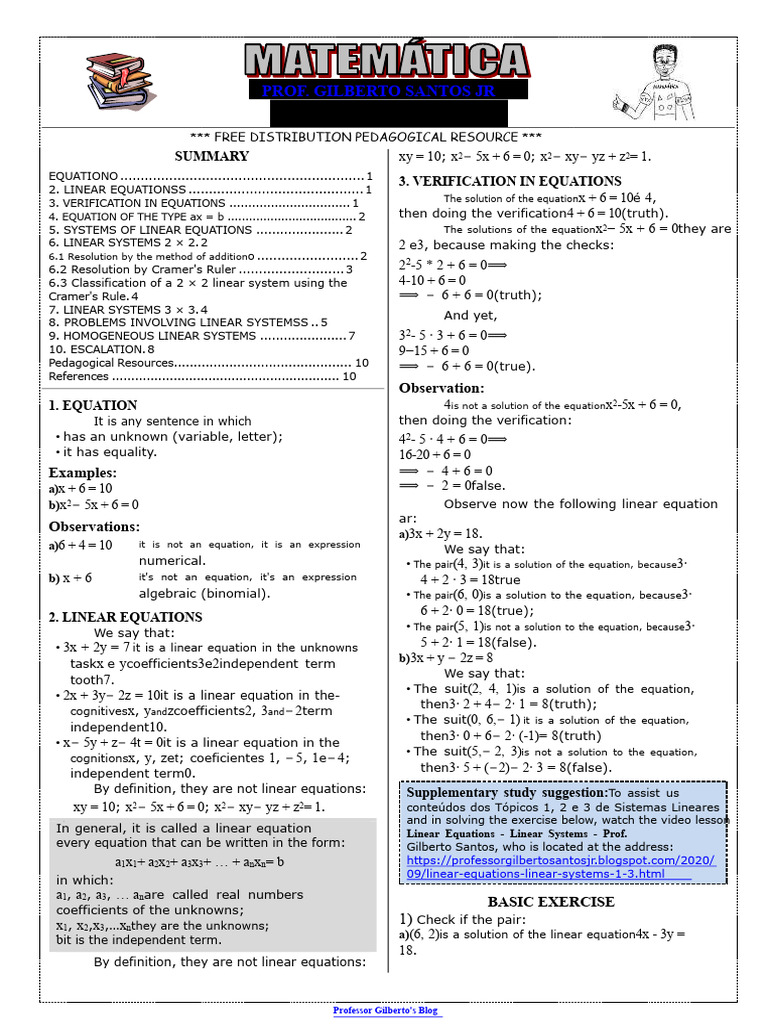 Linear Systems: Concepts and Solutions | PDF | Equations | System Of ...
