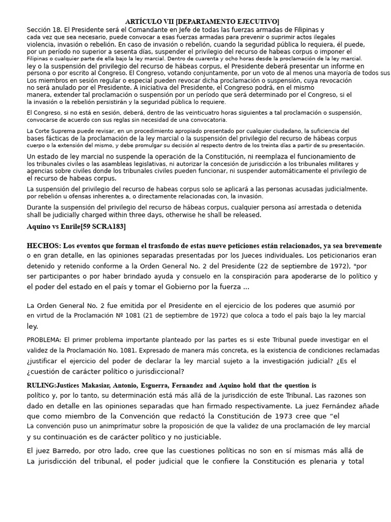 Poder del Presidente en Ley Marcial | PDF | Ley marcial | Habeas corpus