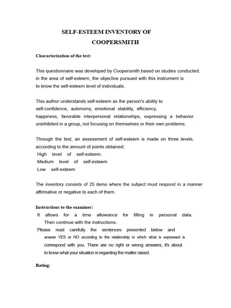 Coopersmith Self-Esteem Inventory Guide | PDF | Self Esteem | Questionnaire