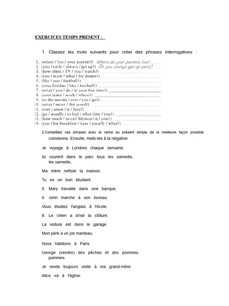 Exercices de Présent Simple en Français | PDF