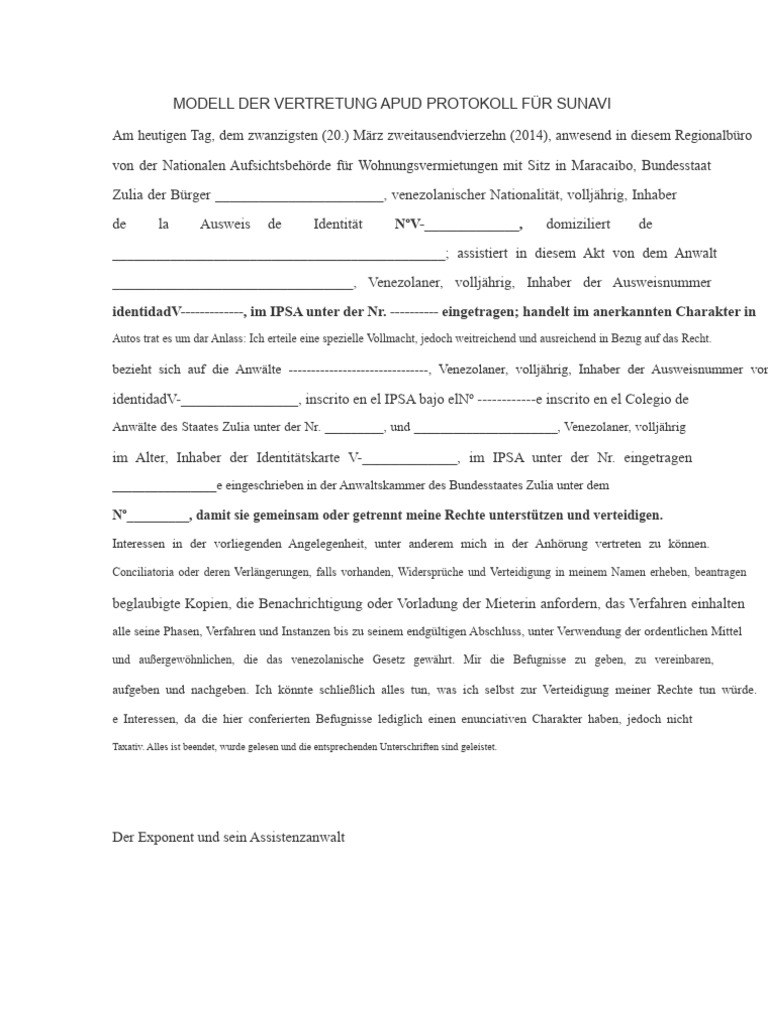 Muster der Vollmacht Apud Acta für Sunavi | PDF