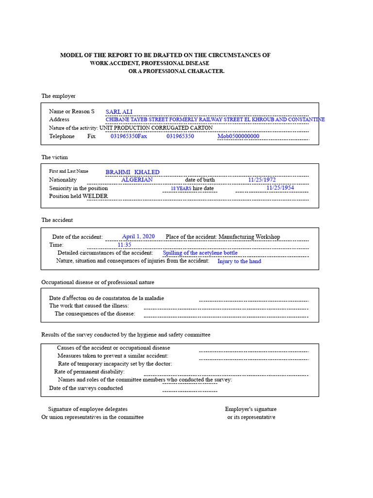 Work Accident Report Template | PDF