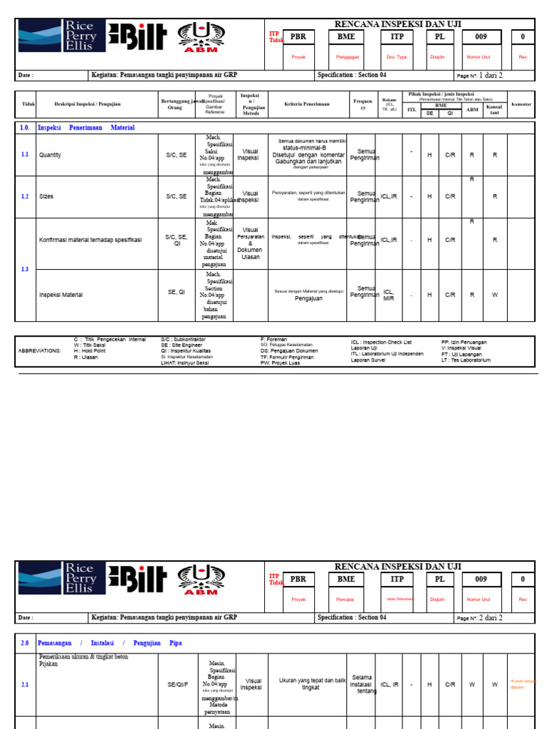 Rencana Inspeksi Pemasangan Tangki GRP | PDF