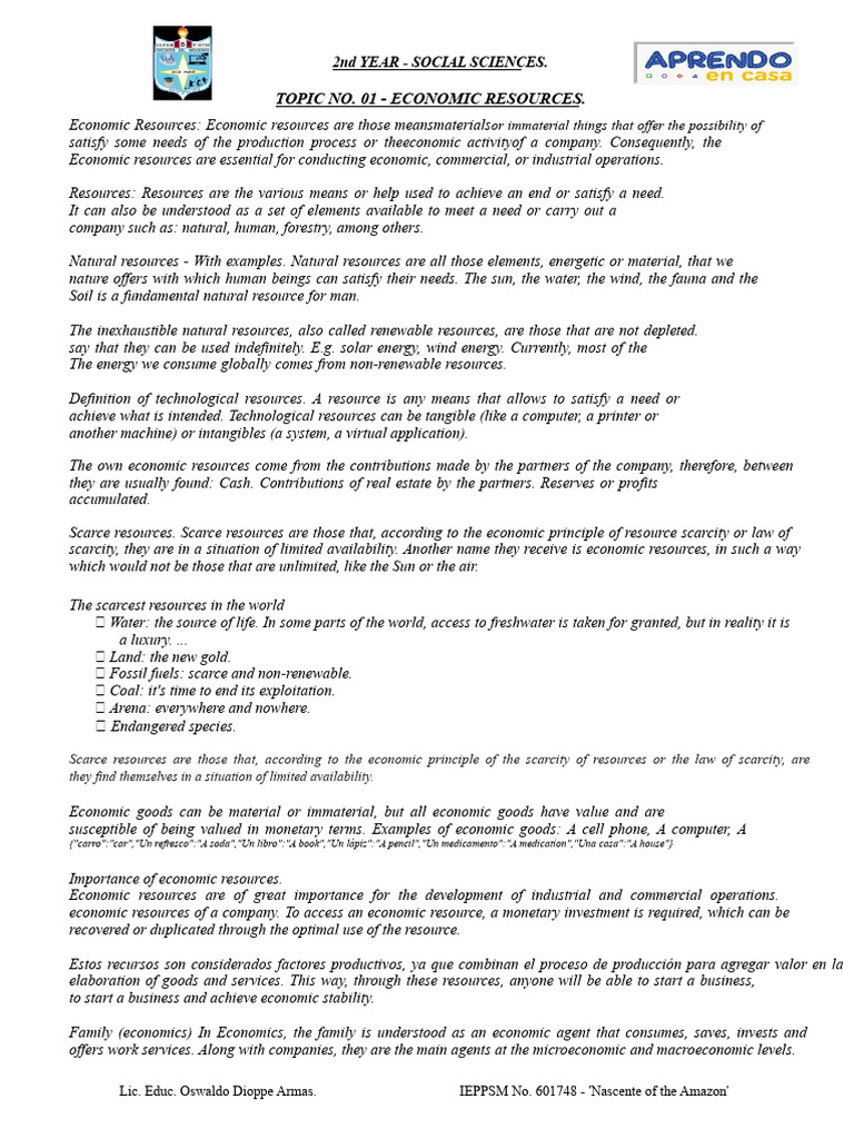 Economic Resources | PDF | Resource | Economies