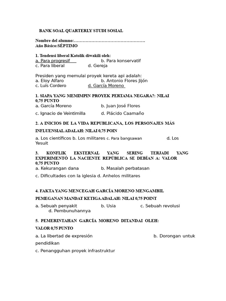 Bank Soal Studi Sosial Kelas Tujuh | PDF