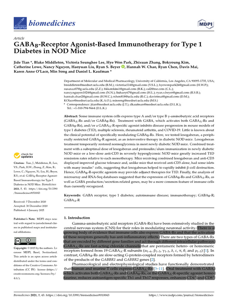 GABAB-Receptor Agonist-Based Immunotherapy For Type 1 | PDF ...