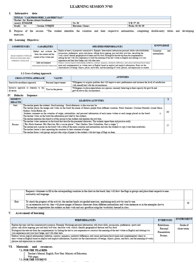 Countries and Nationalities Lesson Plan | PDF | Semantics | Information