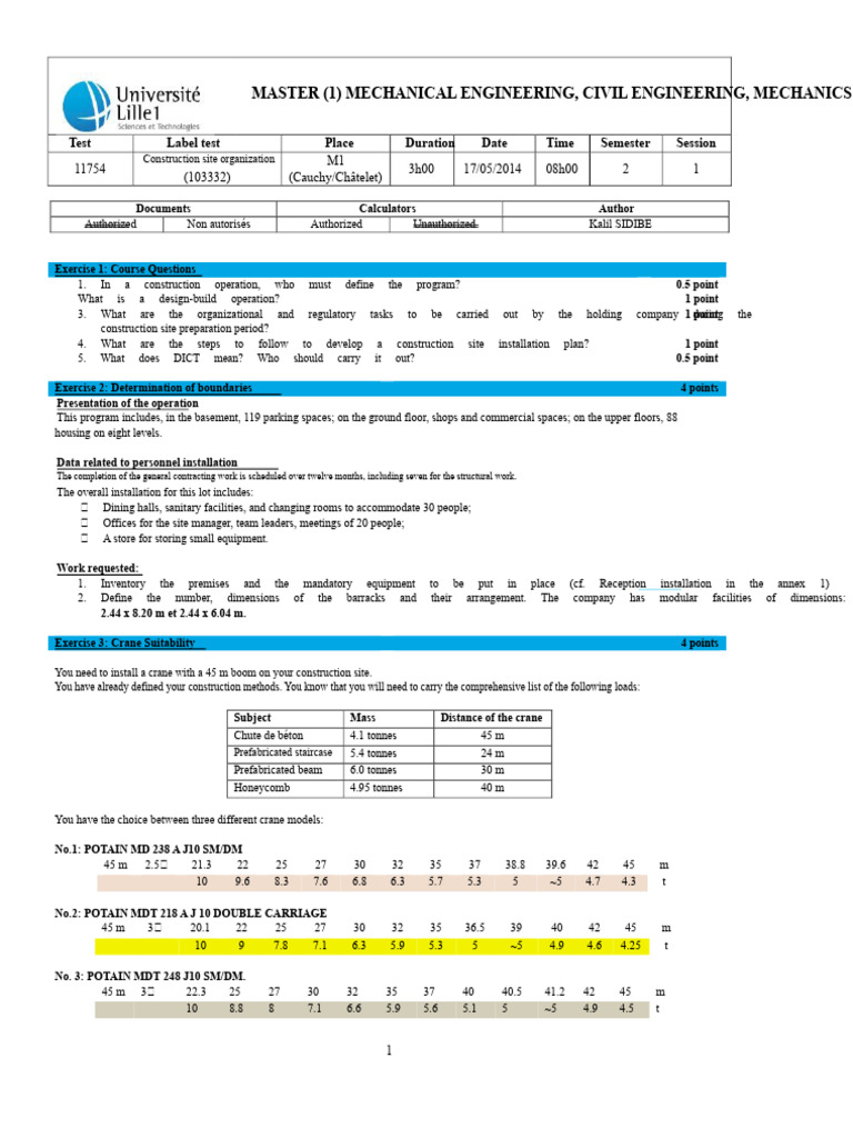 Exam 2013-2014 - M1GC S1 Construction Site Organization + Solutions ...