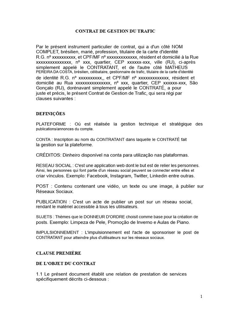Modèle de Contrat de Gestion Du Trafic | PDF | Crédit | Finance et ...