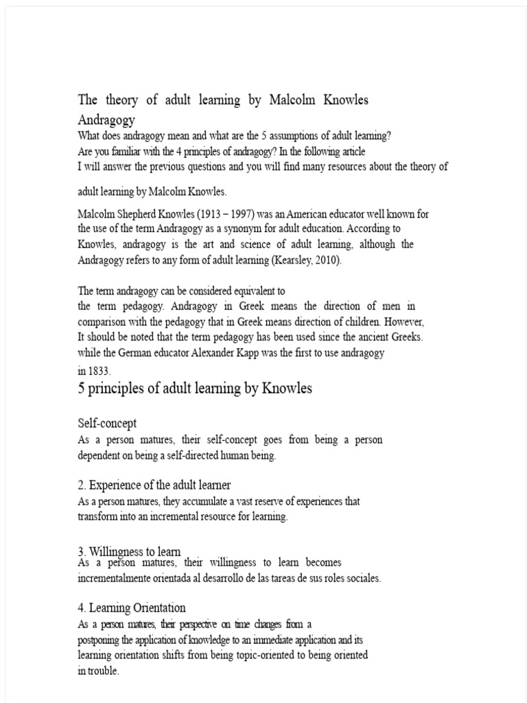 Understanding Knowles' Andragogy Principles | PDF | Cognitive ...