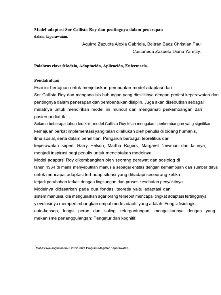 Model Adaptasi Sor Callista Roy dalam Keperawatan | PDF