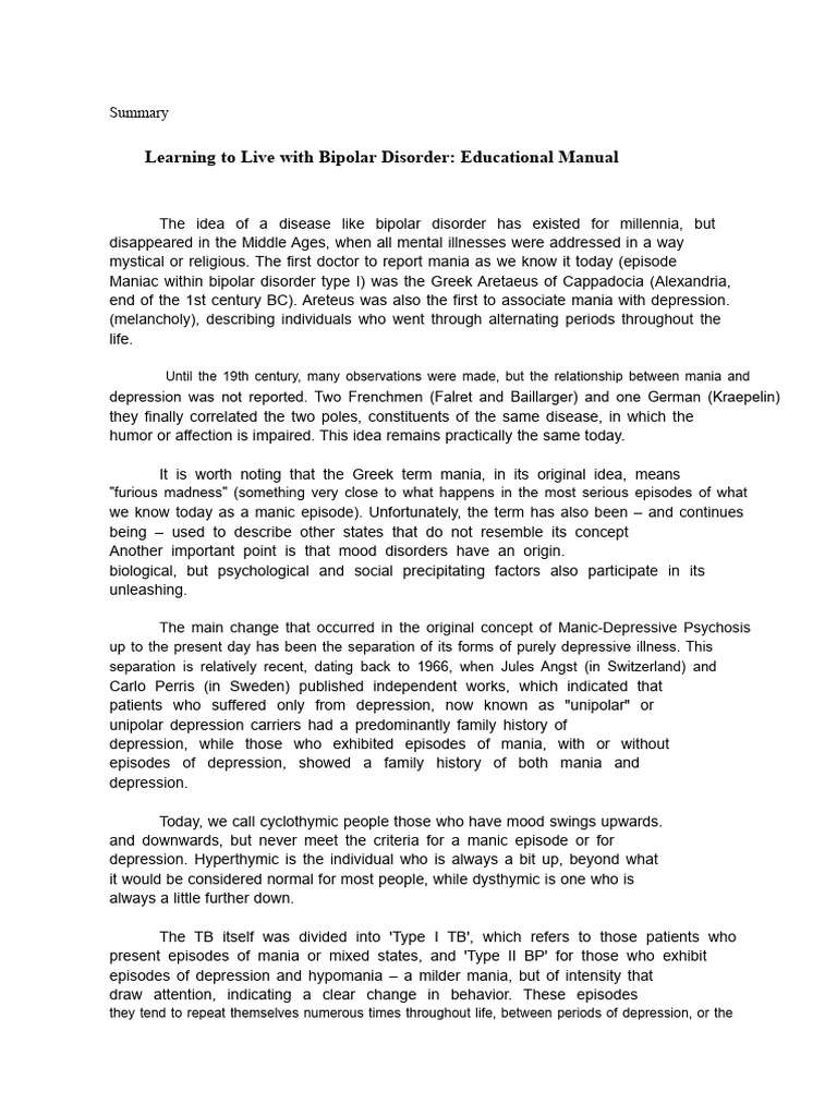 Learning To Live With Bipolar Disorder - Educational Manual | PDF ...