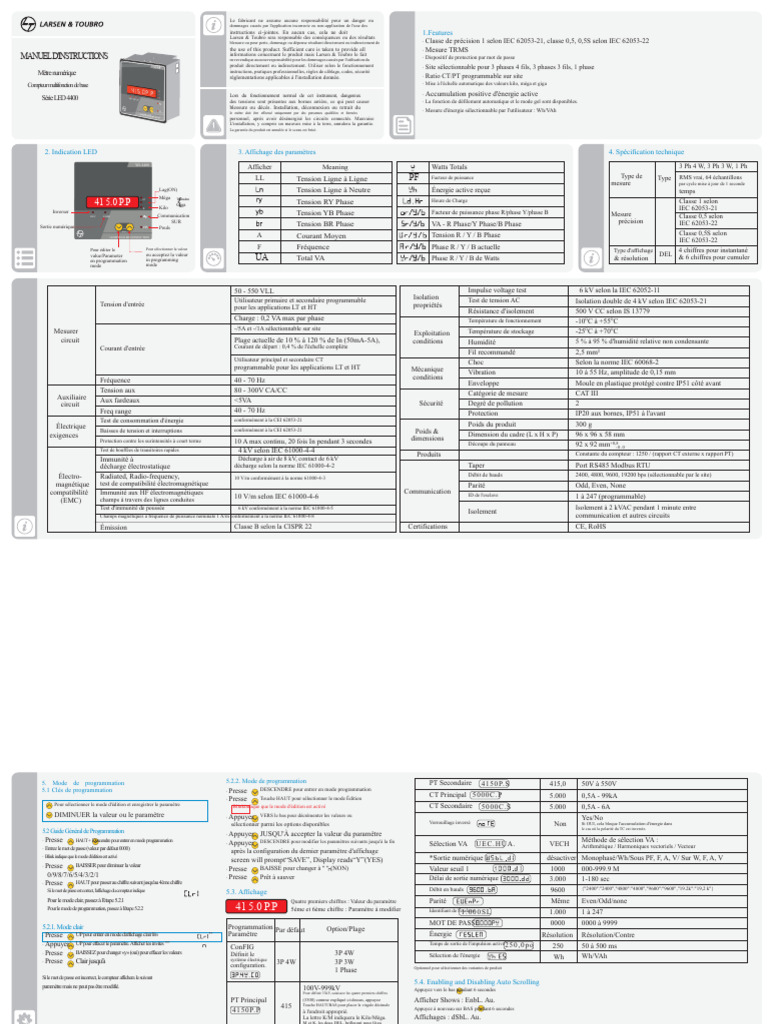 Compteur Multifonction WL 4400 : Manuel d'Instructions | PDF