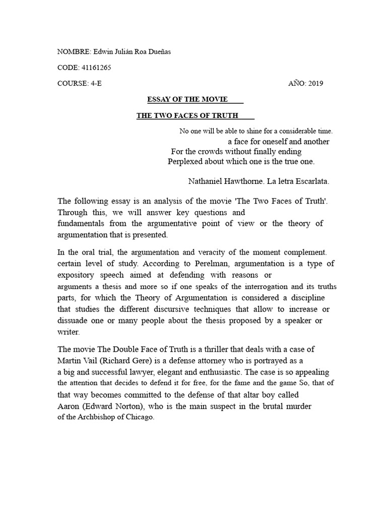 Analysis of "The Two Faces of Truth" | PDF | Truth | Lawyer
