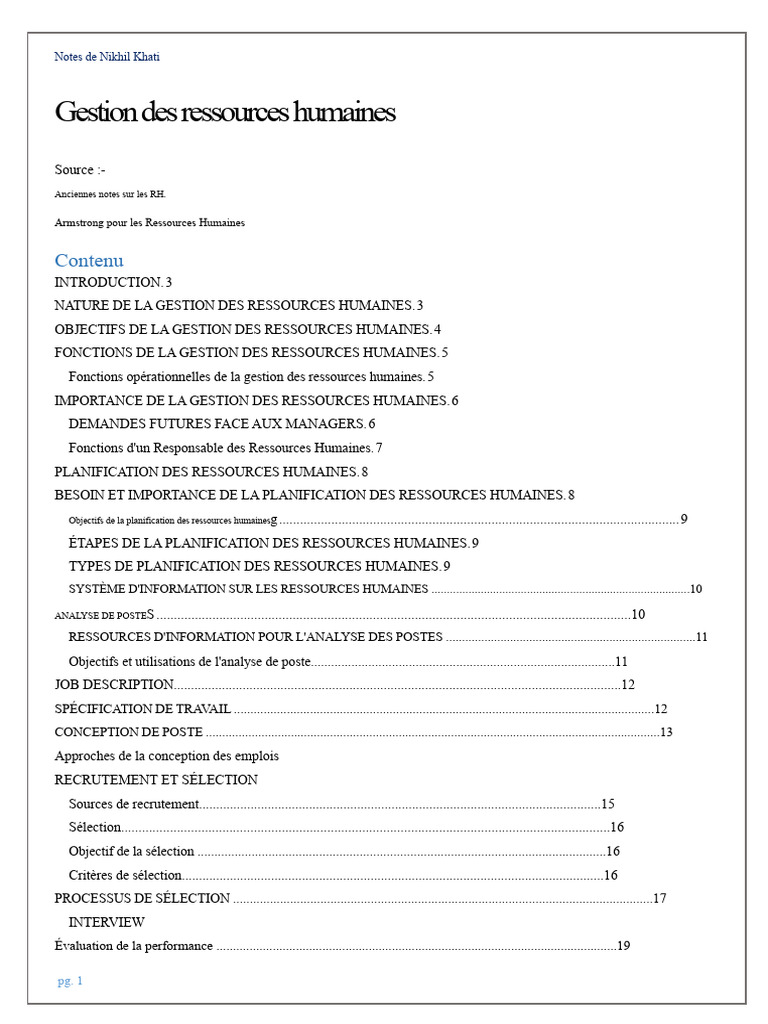 Gestion des Ressources Humaines : Guide Complet | PDF | Gestion des ...